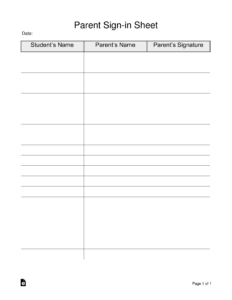 Parent Sign In Sheet Template