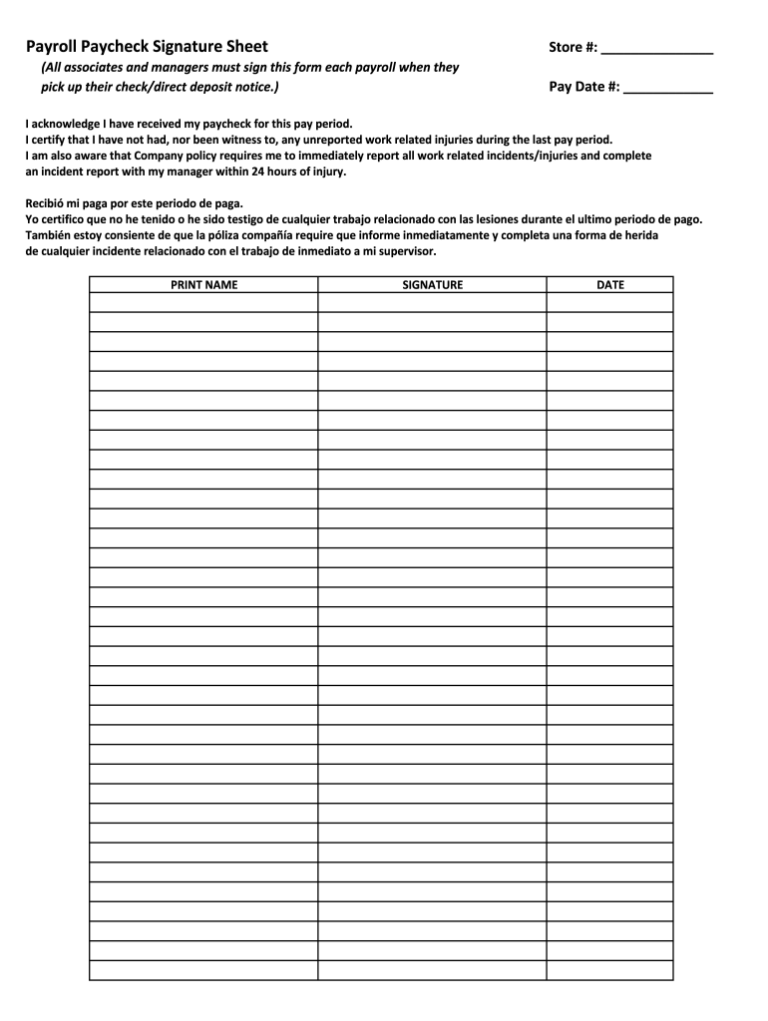 Payroll Sign Off Sheet Template