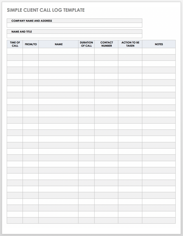 Phone Call Tracking Sheet Template