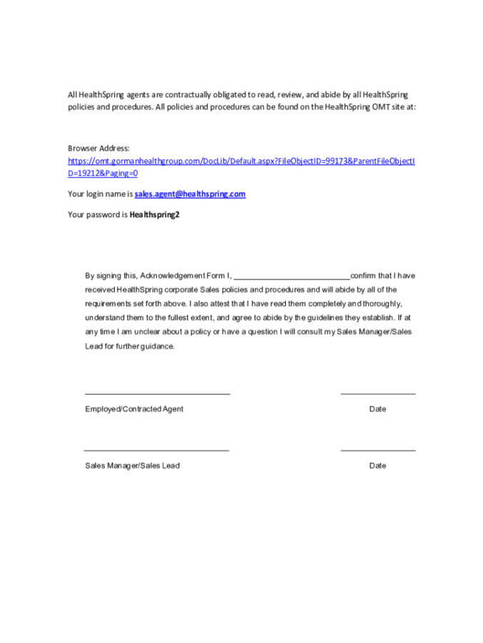 Acknowledgement Policy Sign Off Sheet Template
