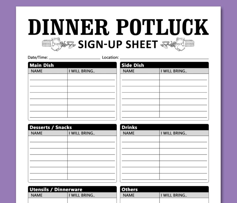 Dessert Sign Up Sheet Template
