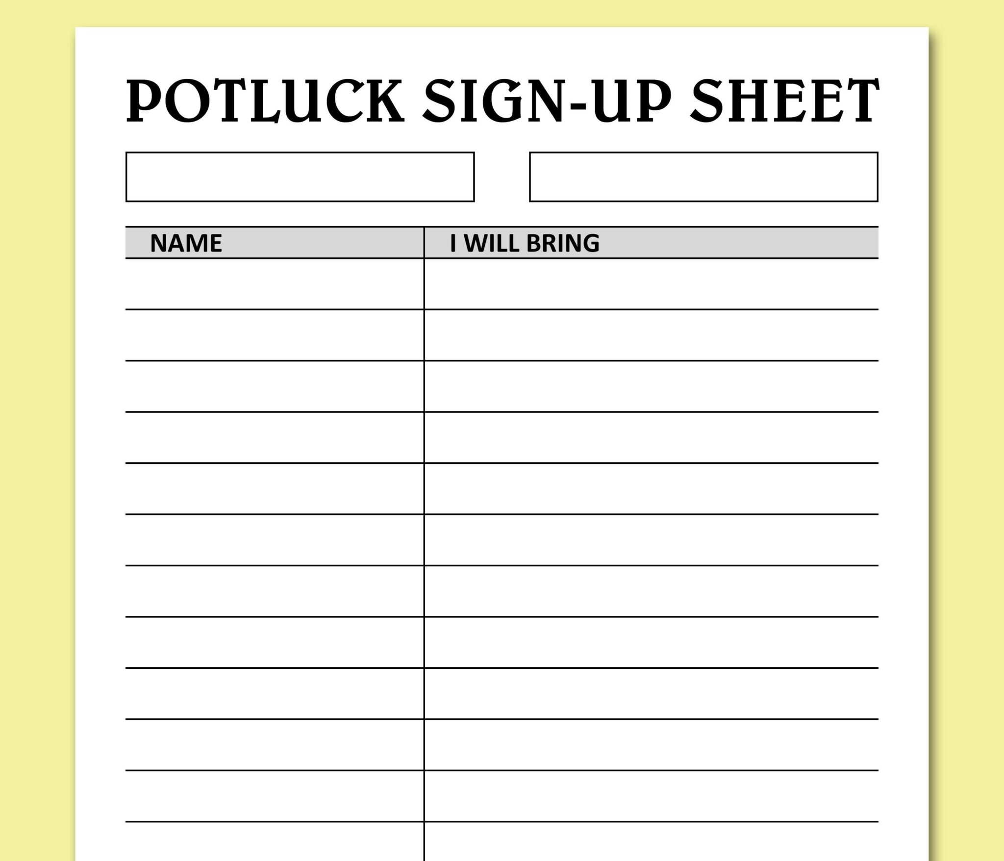 Meal Sign Up Sheet Template