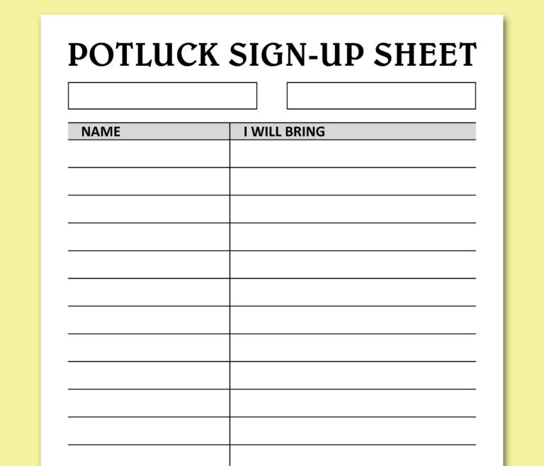Meal Sign Up Sheet Template