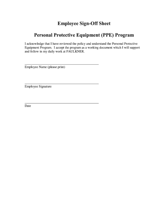 PPE Sign Off Sheet Template