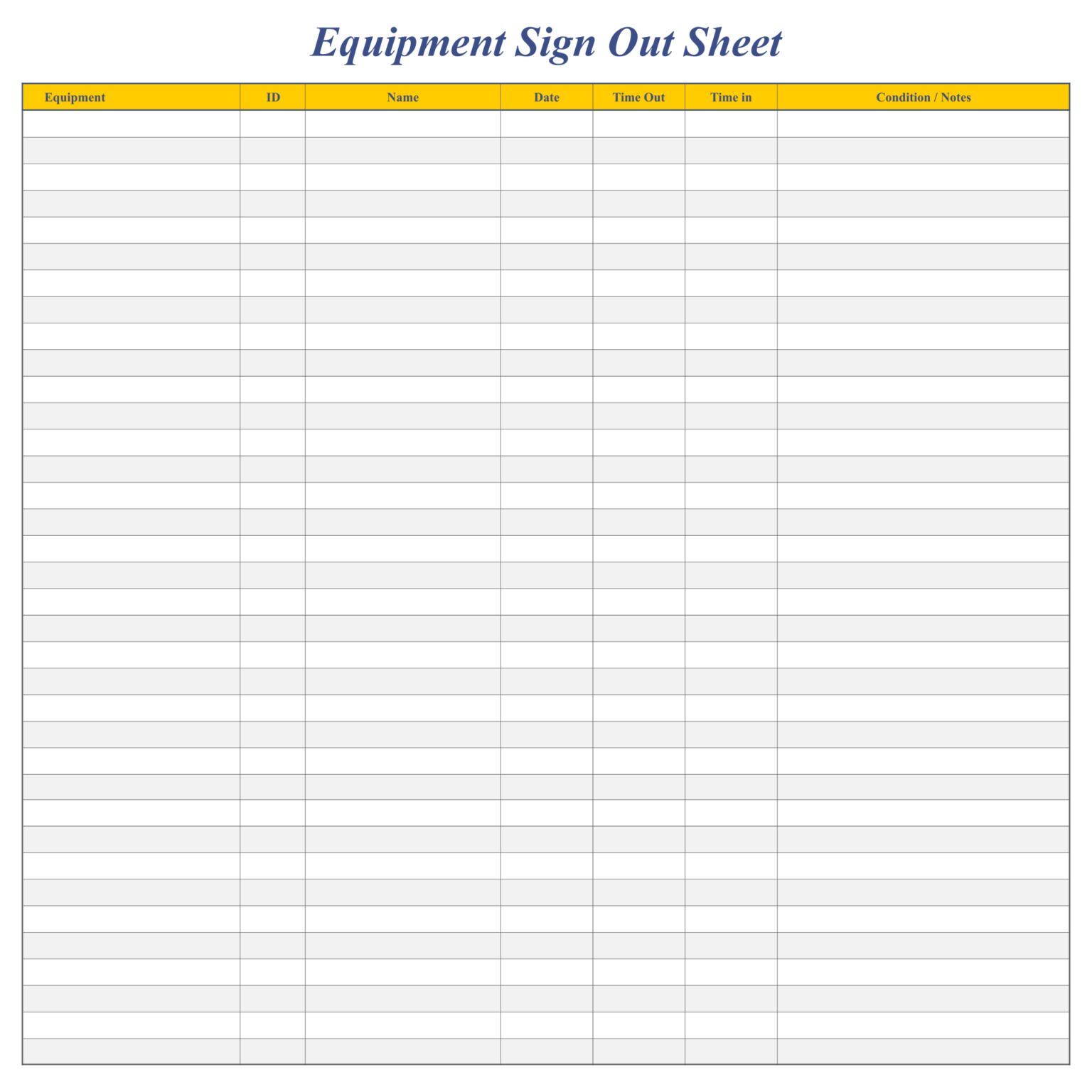 Printable Equipment Sign Out Sheet Template