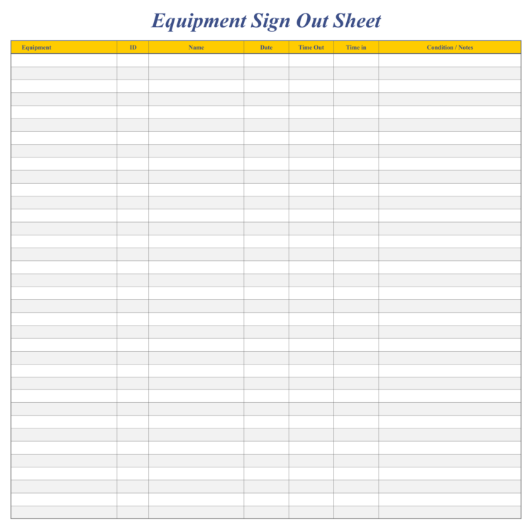 Printable Equipment Sign Out Sheet Template