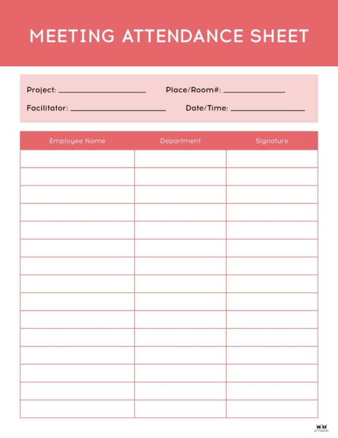 Printable Meeting Attendance Sheet Template
