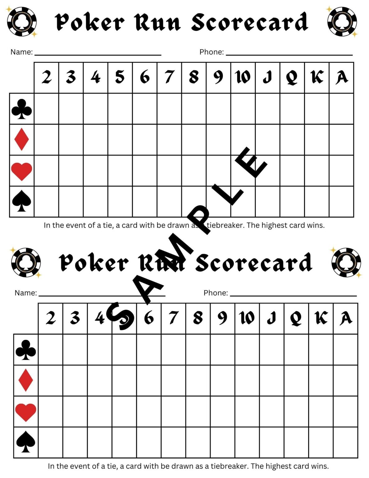 Printable Poker Run Score Sheet Template