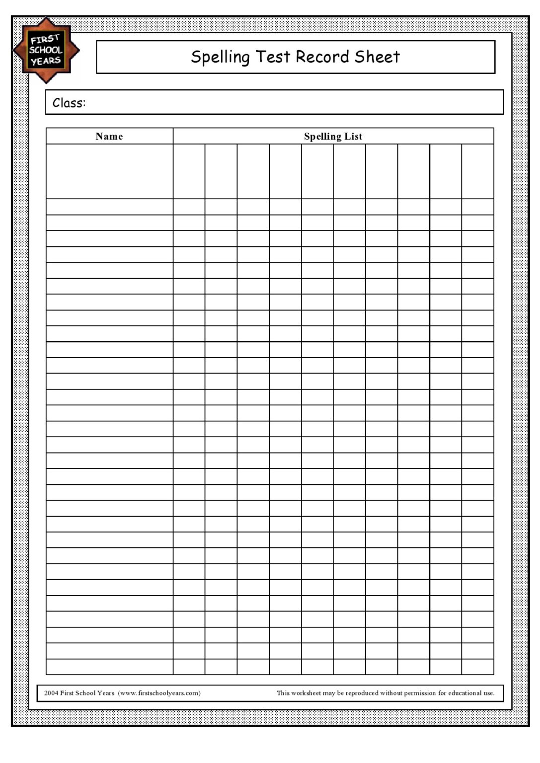 Spelling Bee Score Sheet Template