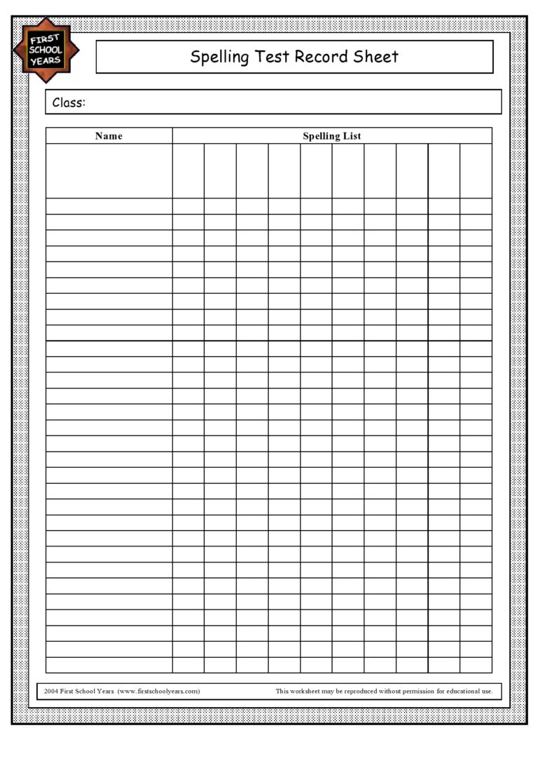 Spelling Bee Score Sheet Template