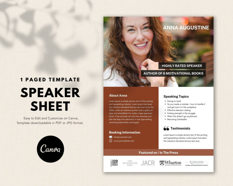 Professional Speaker One Sheet Template