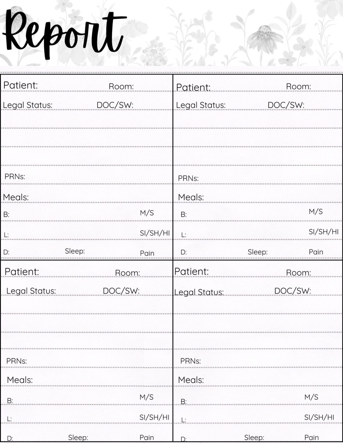 Nursing Assistant Assignment Sheet Template