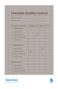 Quality Control Check Sheet Template