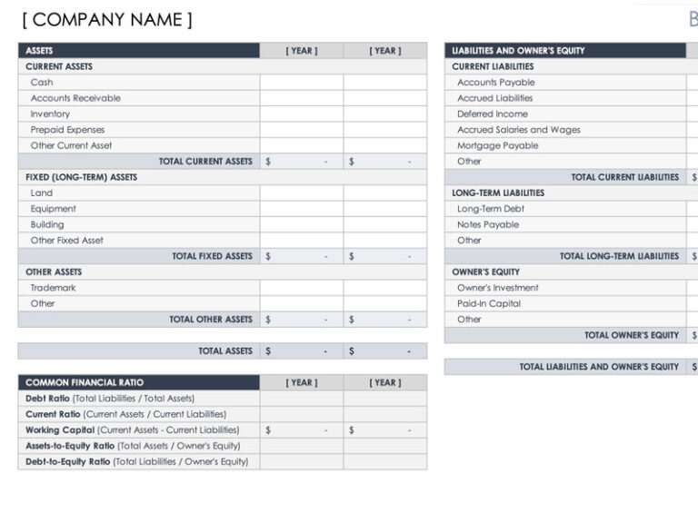 Real Estate Agent Balance Sheet Template