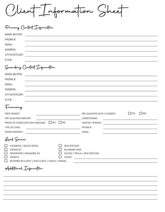 Tax Client Information Sheet Template