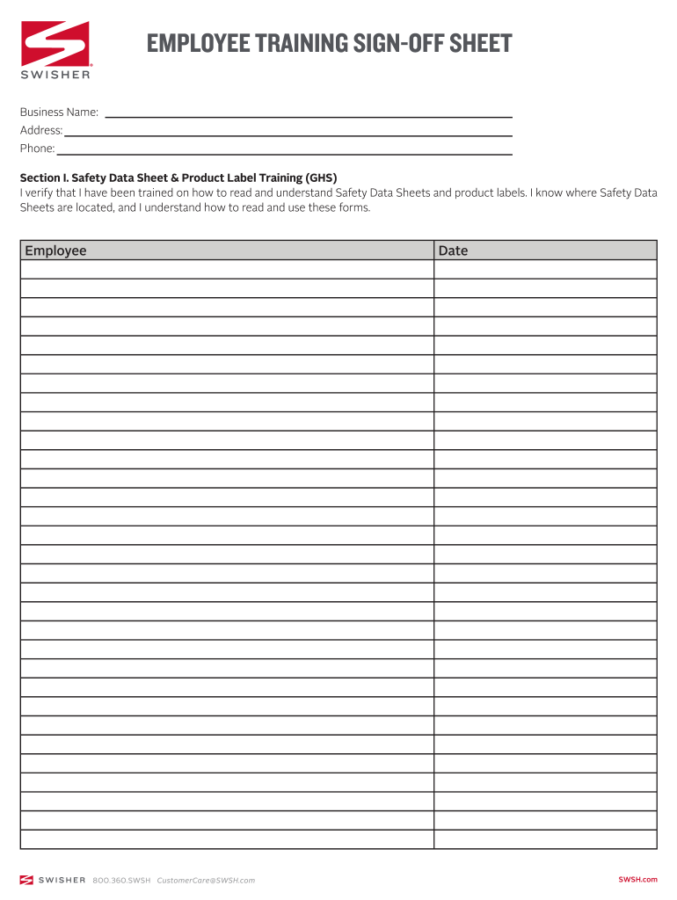 Safety Training Sign Off Sheet Template