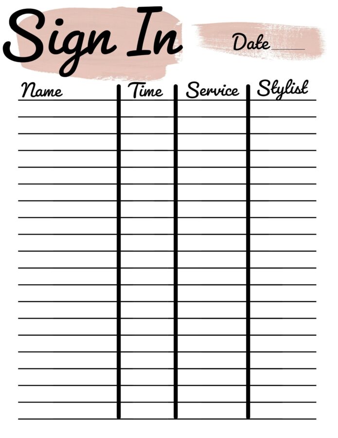 Salon Sign In Sheet Template
