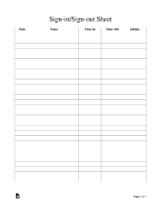 Sample Sign Out Sheet Template