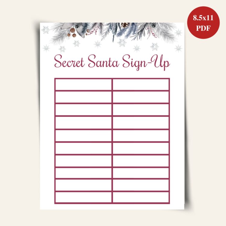 Secret Santa Sign Up Sheet Template