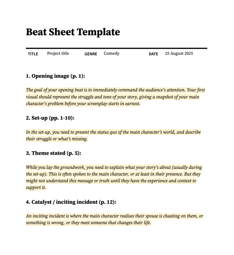 Short Film Beat Sheet Template