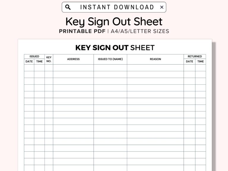 Key Sign Out Sheet Template
