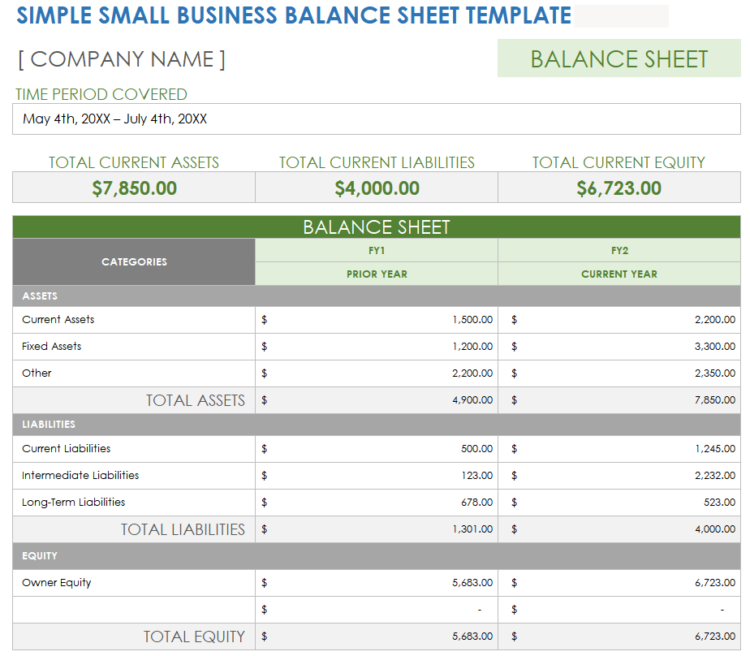 Simple Business Balance Sheet Template