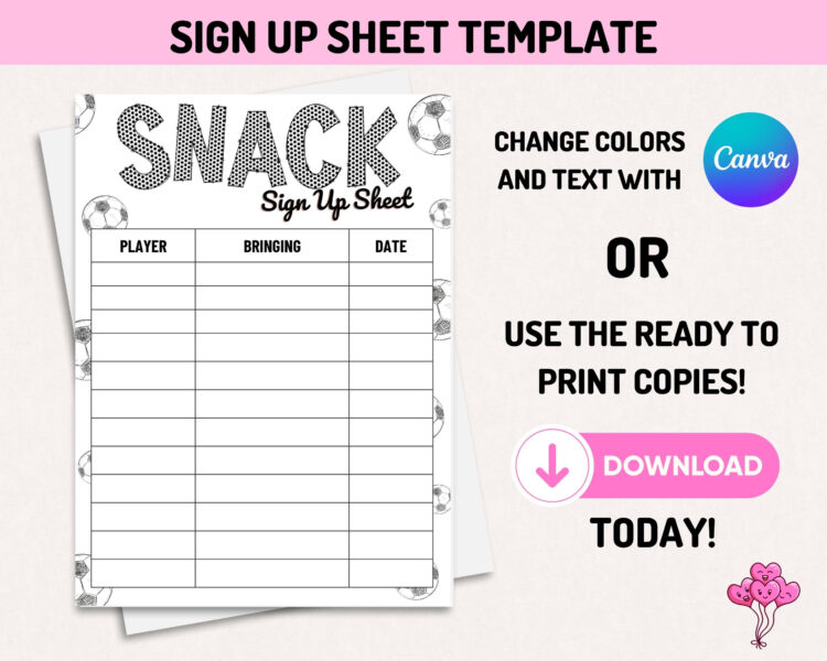 Team Snack Sign Up Sheet Template