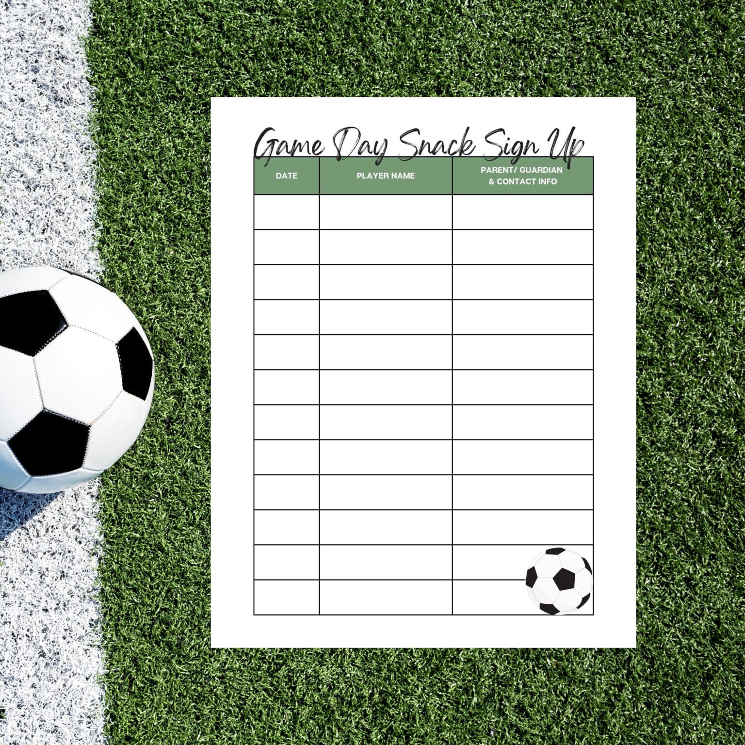 Soccer Snack Sign Up Sheet Template