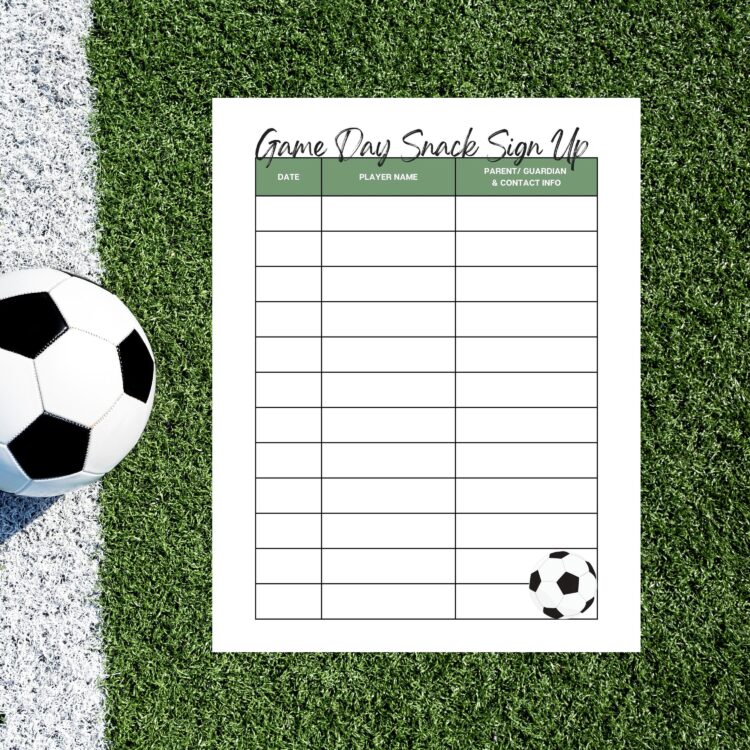 Soccer Snack Sign Up Sheet Template