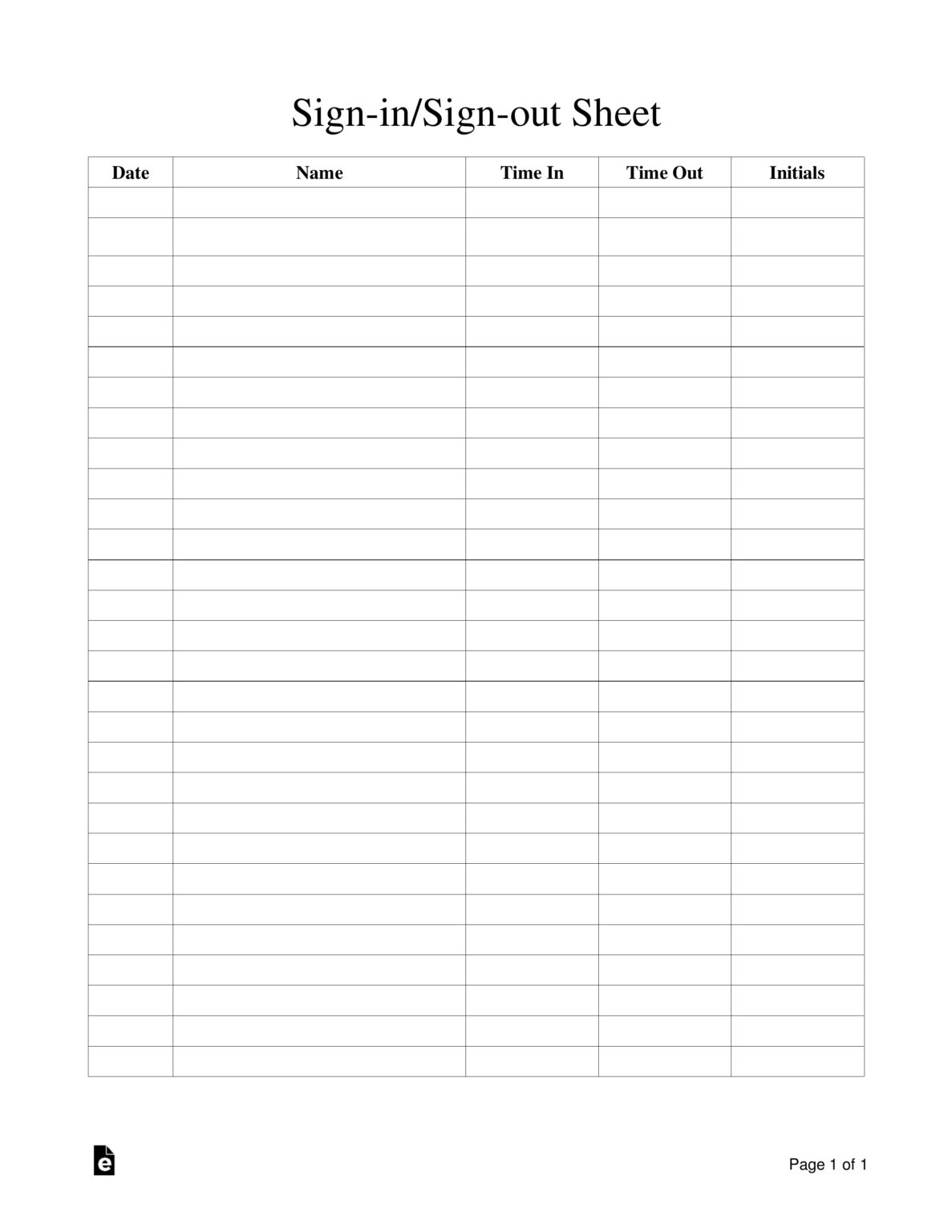 Student Sign Out Sheet Template