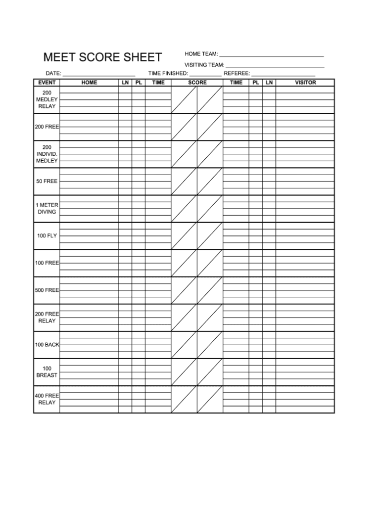 Swim Meet Score Sheet Template