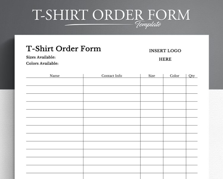 T Shirt Order Sheet Template