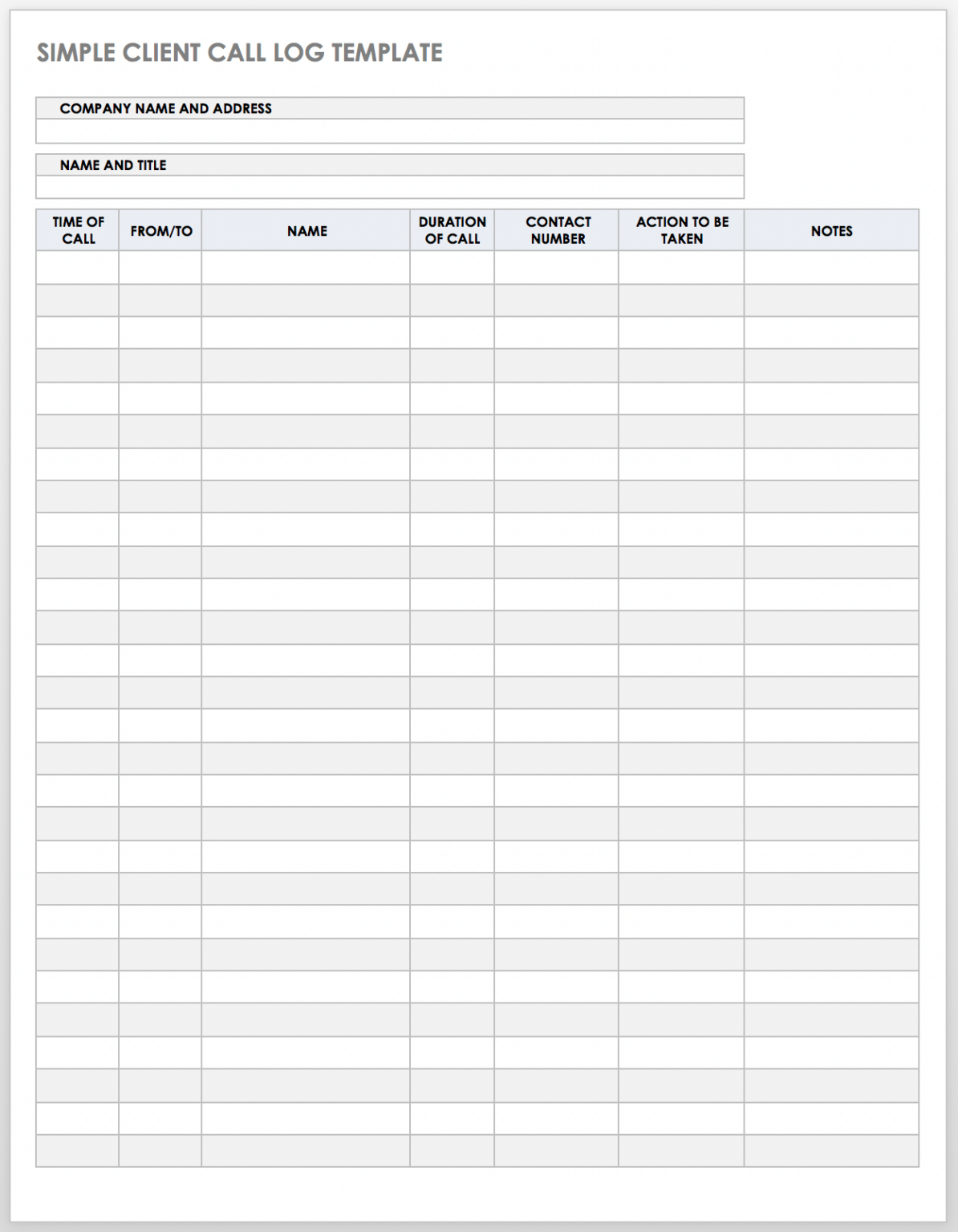 Telephone Call Log Sheet Template