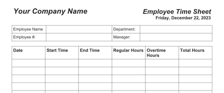 Time In Time Out Sheet Template