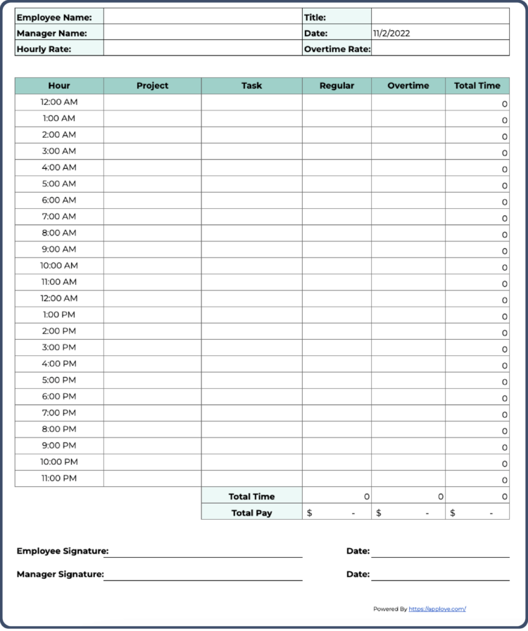 Daily Time Tracking Sheet Template