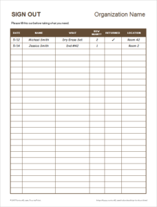 Tool Room Sign Out Sheet Template