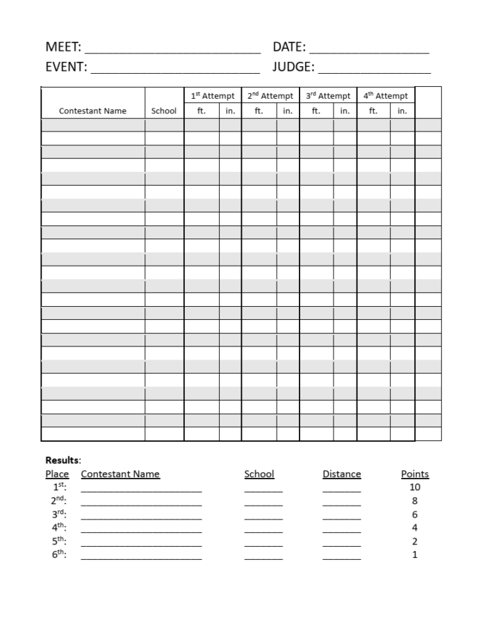Track Meet Heat Sheet Template