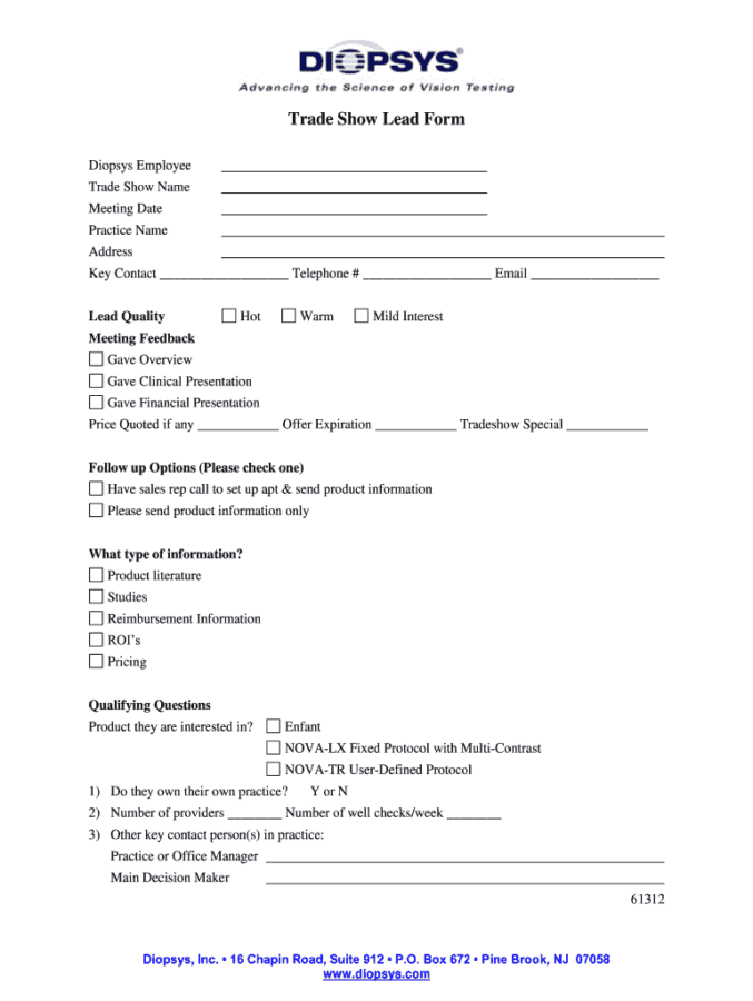 Trade Show Lead Sheet Template