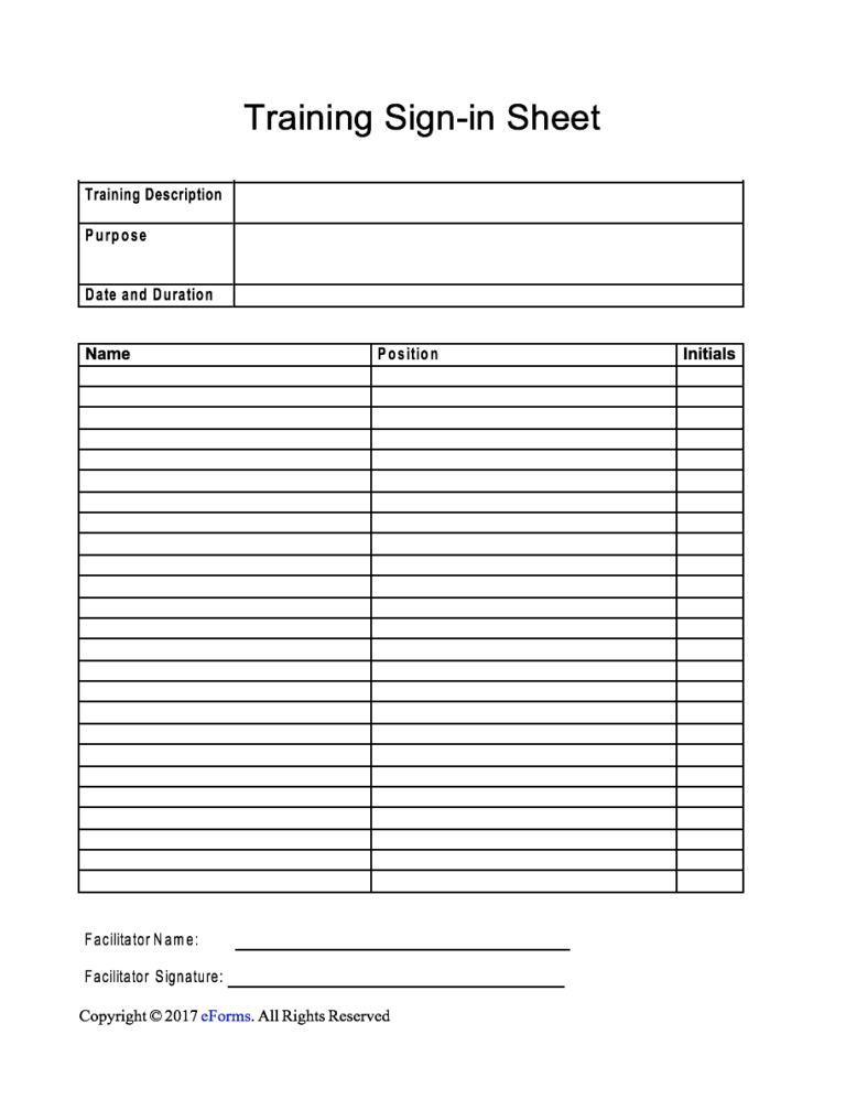 Inservice Sign In Sheet Template