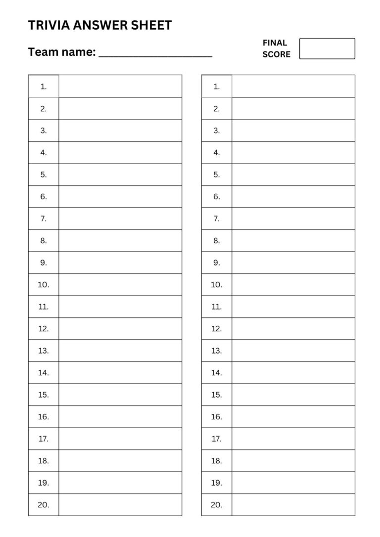Christmas Trivia Answer Sheet Template