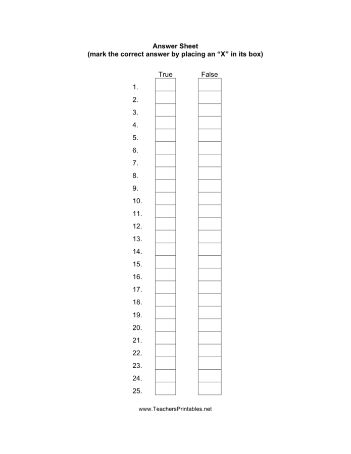 100 Question Answer Sheet Template
