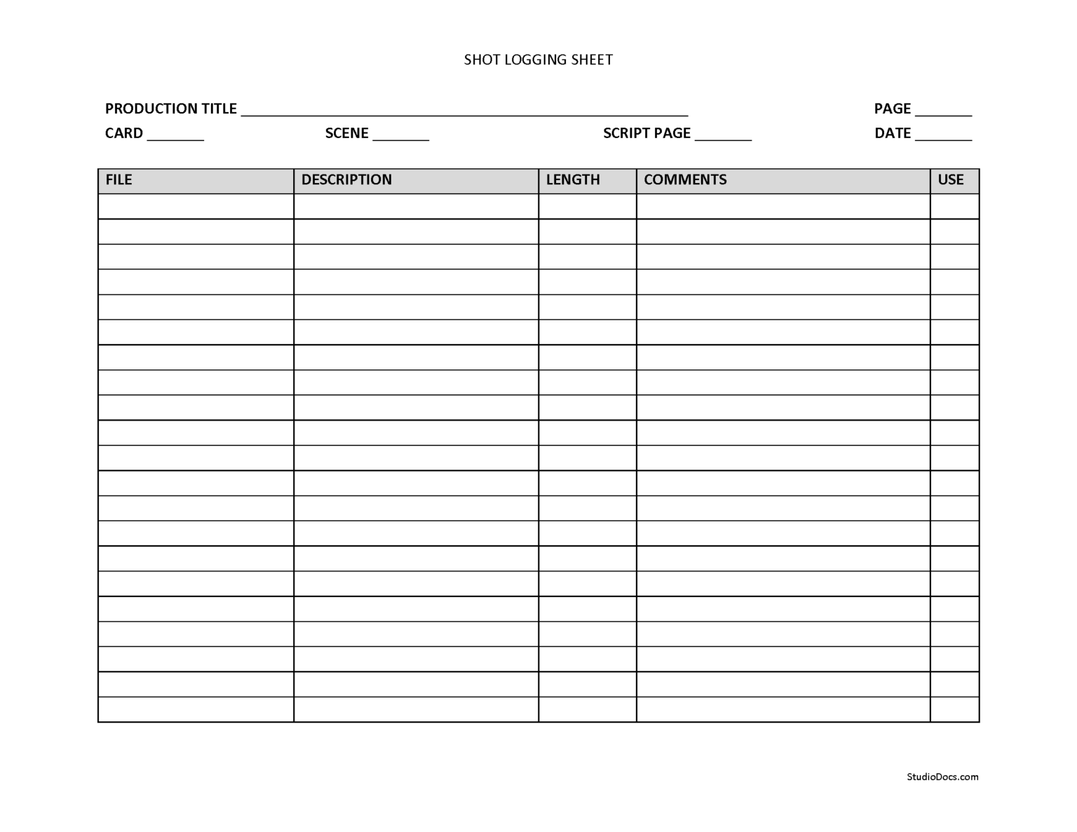 Video Editing Log Sheet Template