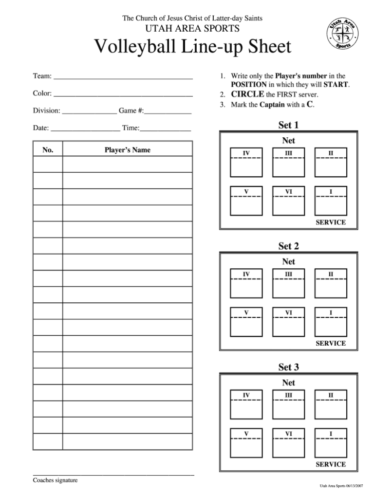 Volleyball Roster and Lineup Sheet Template