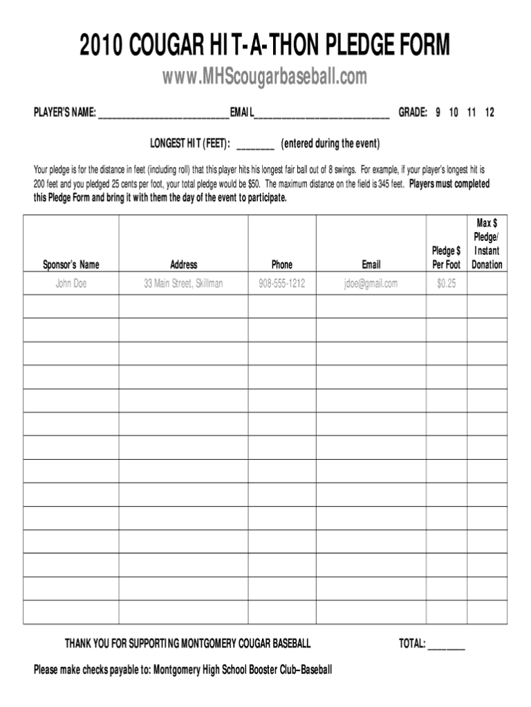 Sponsor Sign Up Sheet Template