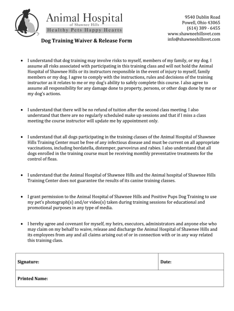 Dog Training Liability Waiver Template