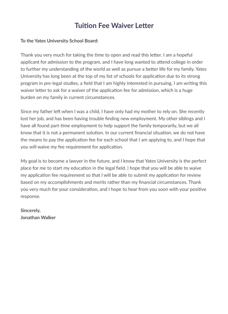 Fee Waiver Request Letter Template