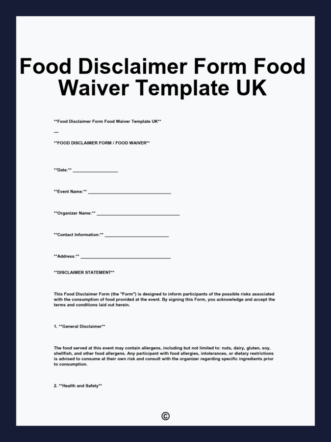 Food Waiver Form Template