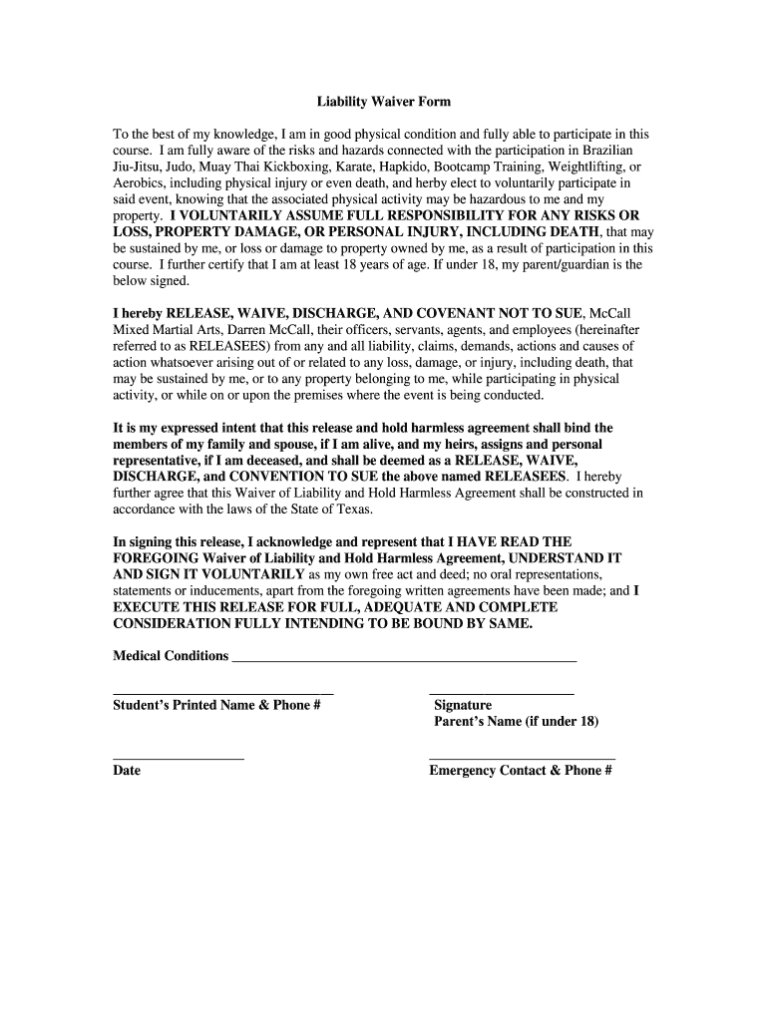 Free Martial Arts Waiver Template