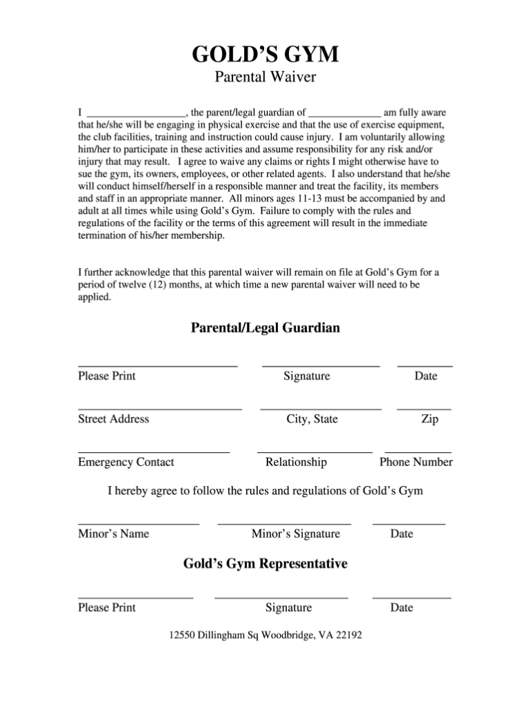 Gym Waiver Form Template