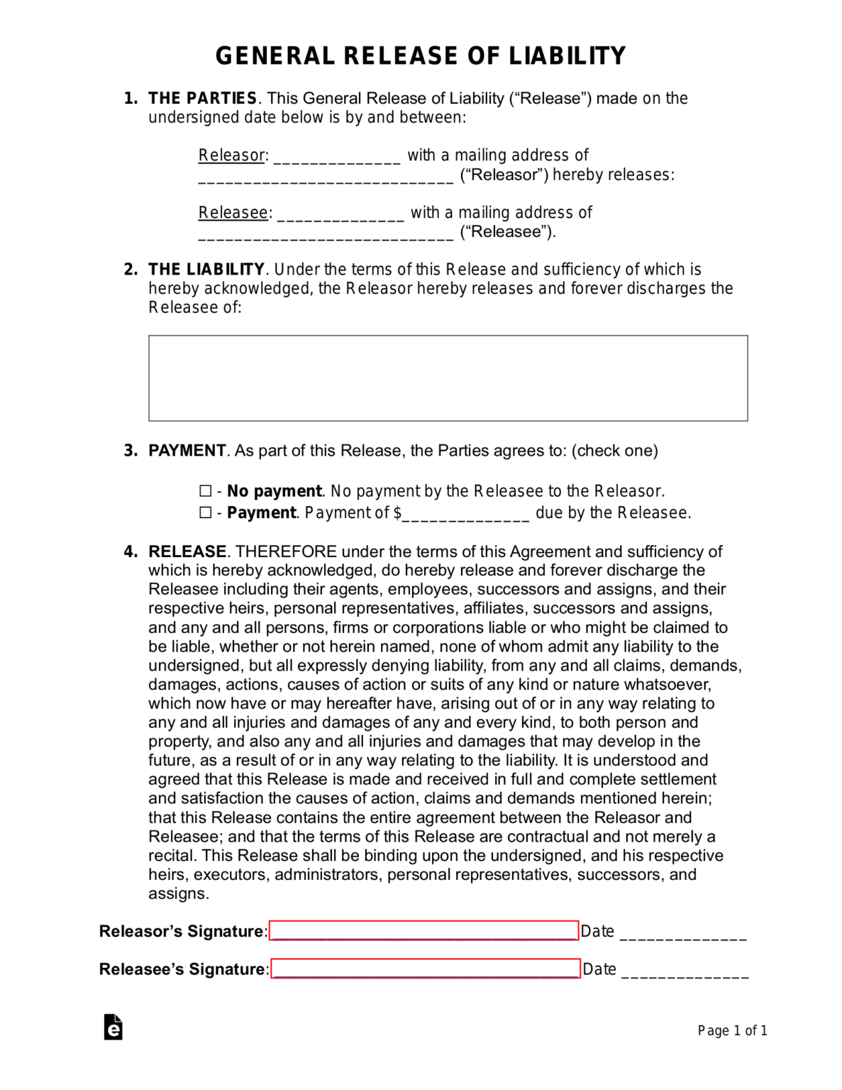 Legal Waiver Of Liability Template